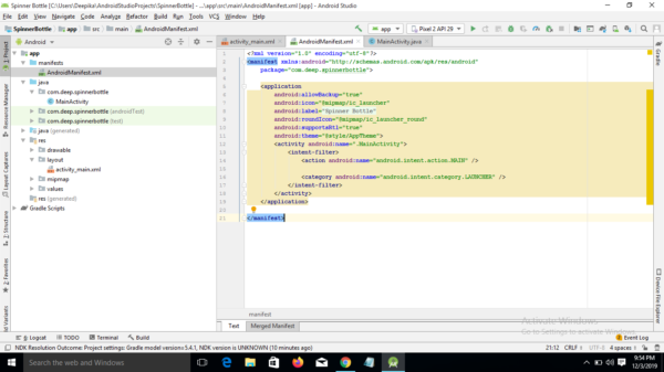 Create Spinner Bottle game App with Source code using android studio