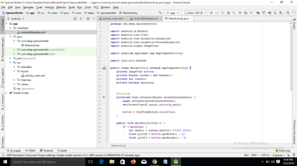 Create Spinner Bottle game App with Source code using android studio
