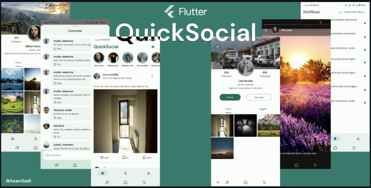 A Flutter simple social media app UI source code